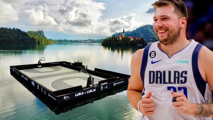 Thú vị hình ảnh giải bóng rổ 3x3 của Luka Doncic, diễn ra giữa hồ với ...
