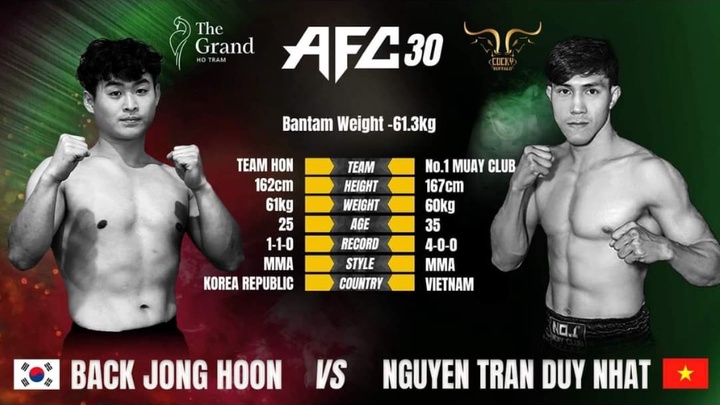 Nguyễn Trần Duy Nhất trở lại đấu MMA, đụng độ võ sĩ Hàn Quốc tại AFC 30