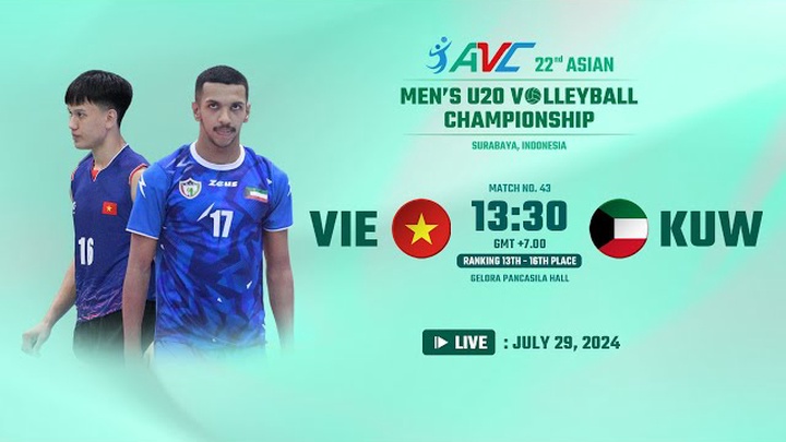 Link trực tiếp bóng chuyền U20 nam vô địch châu Á 29/7: Việt Nam vs Kuwait